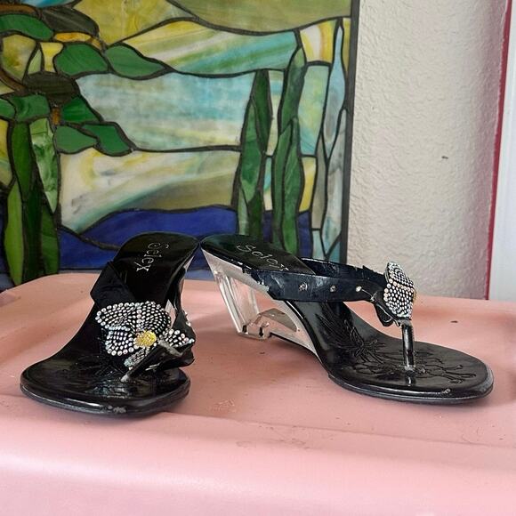 selex | Shoes | Selex Black Clear Wedge Sandals Heels Shoes | Poshmark
